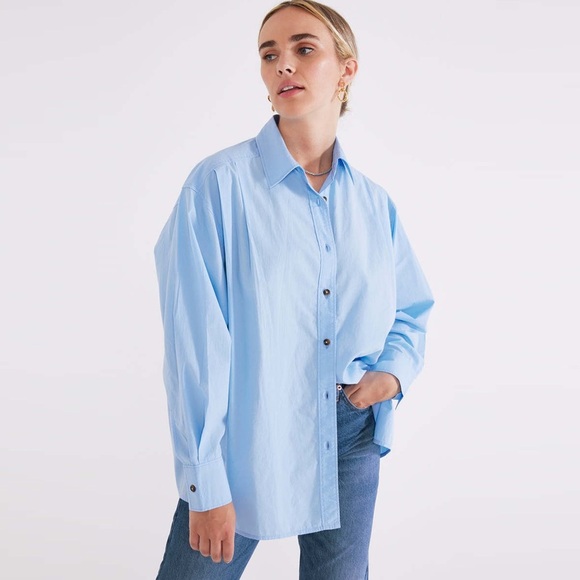 Etica | Tops | Etica Jeana Poplin Shirt Powder Blue | Poshmark